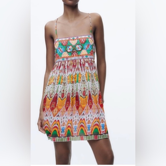Zara | Dresses | Zara Strappy Embroidered Mini Dress | Poshmark